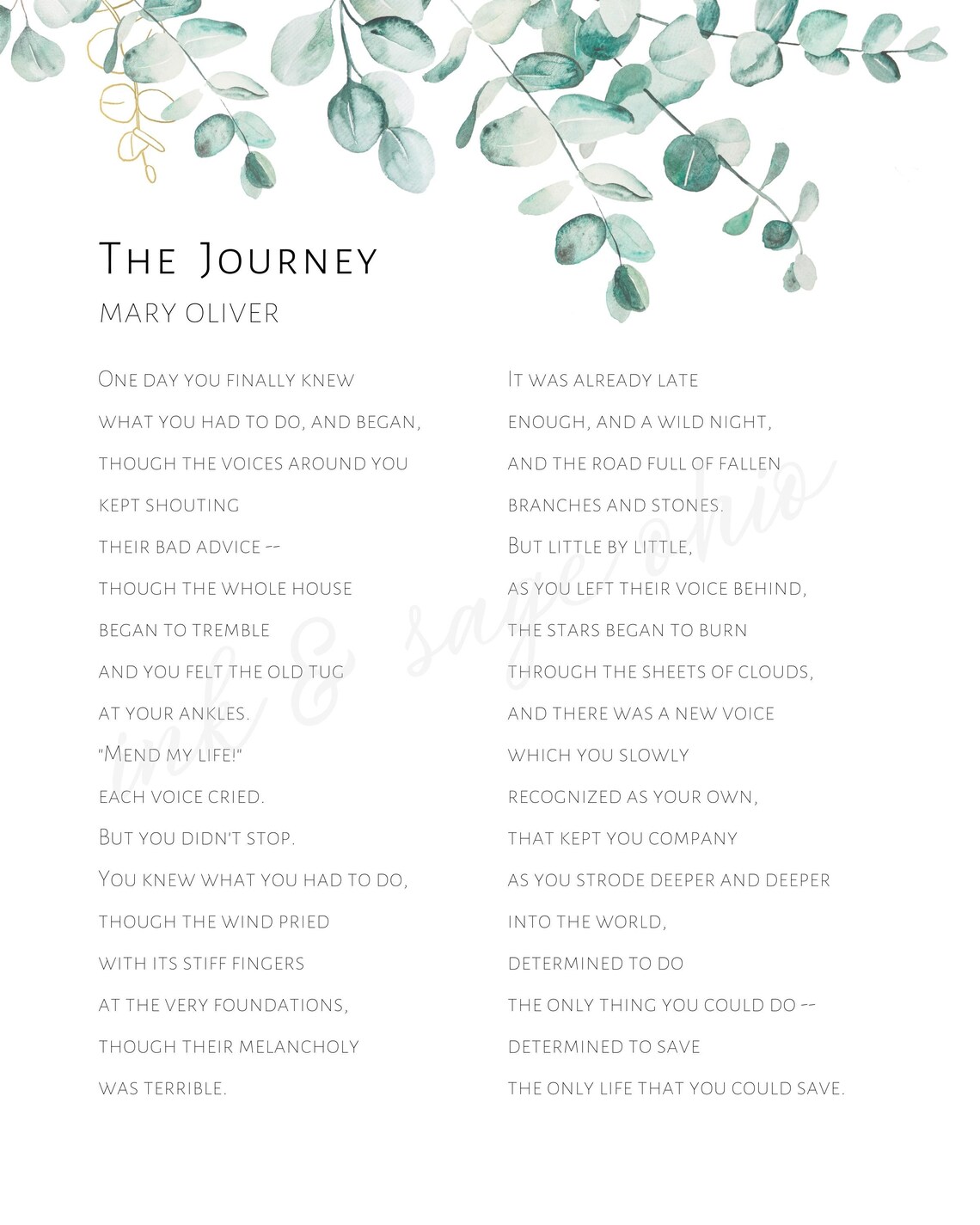 El viaje Mary Oliver Poema imprimible / Quotable Wall Art / Poesía ...