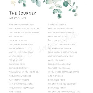 The Journey Mary Oliver Poem Printable / Quotable Wall Art / Poetry ...