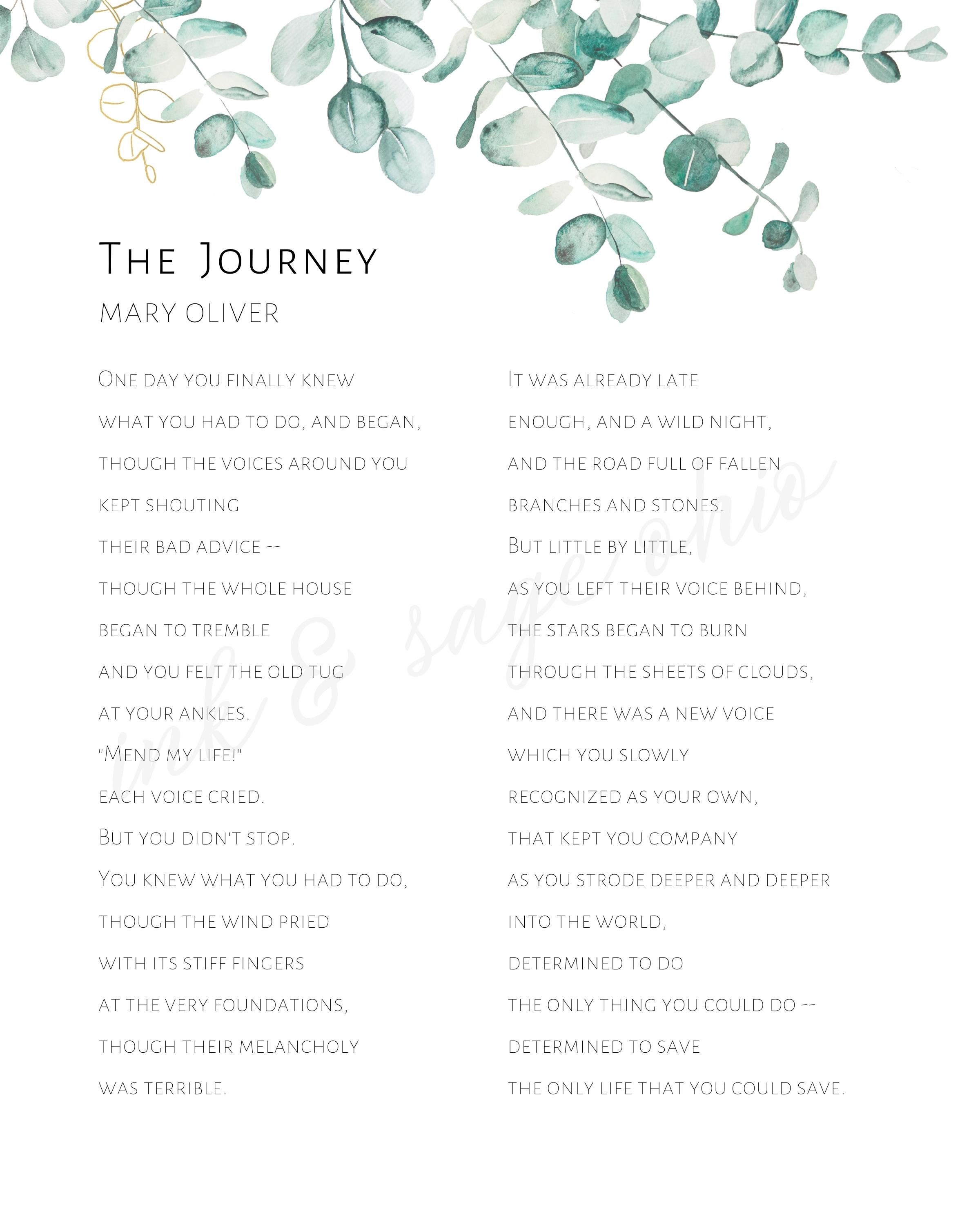 The Journey Mary Oliver Poem Printable / Quotable Wall Art / Poetry ...