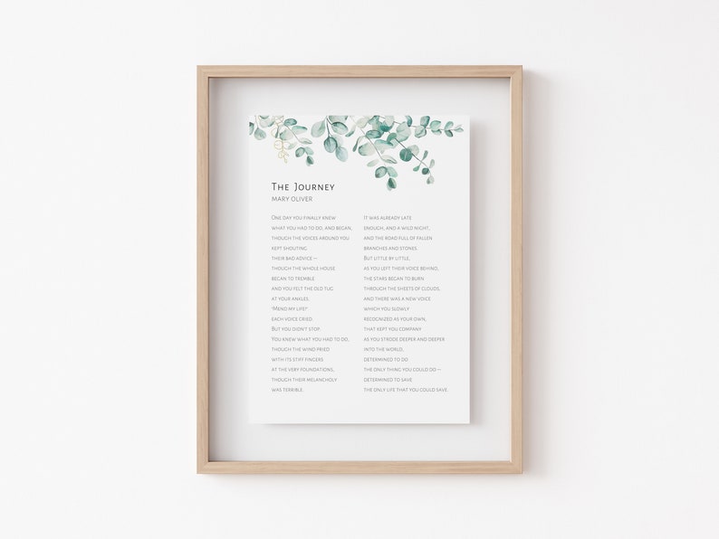 The Journey Mary Oliver Poem Printable / Quotable Wall Art / Poetry ...