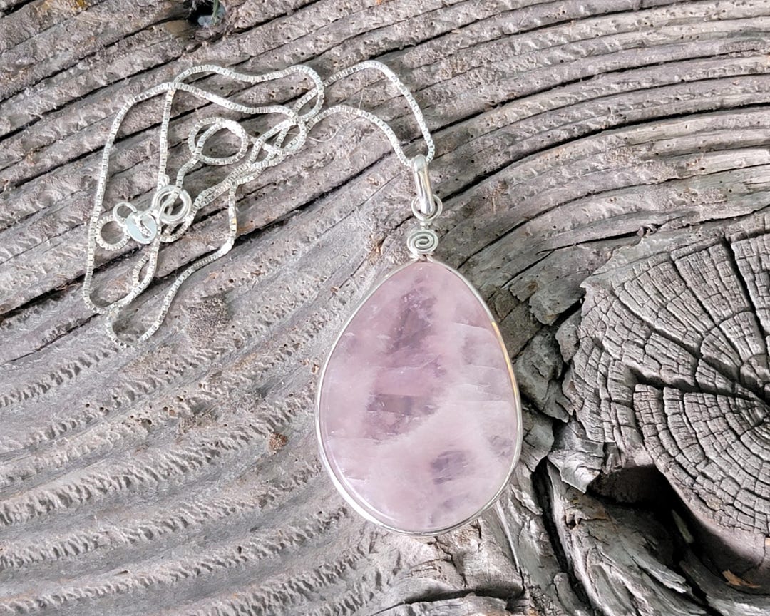 Rose Quartz Stone Necklace, Handmade Crystal Pendant, Sterling Silver ...