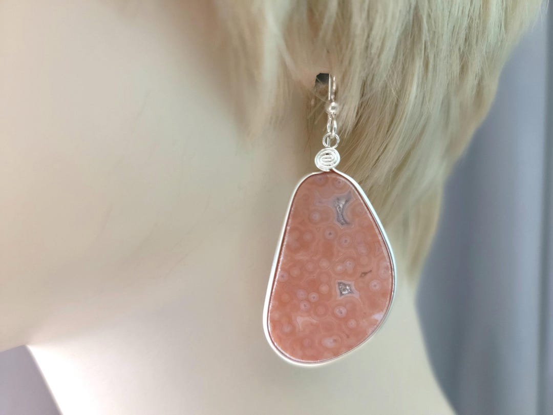 Dinosaur Fossil Gemstone Statement Earrings, Natural Coprolite Dangles ...