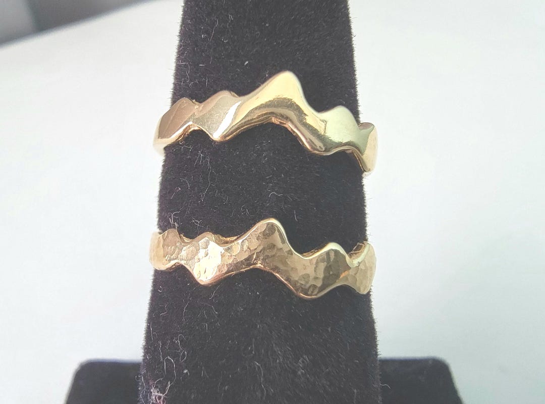 Mountain Ring, Solid 14K Gold Teton Mountain Stackable Dainty Band ...