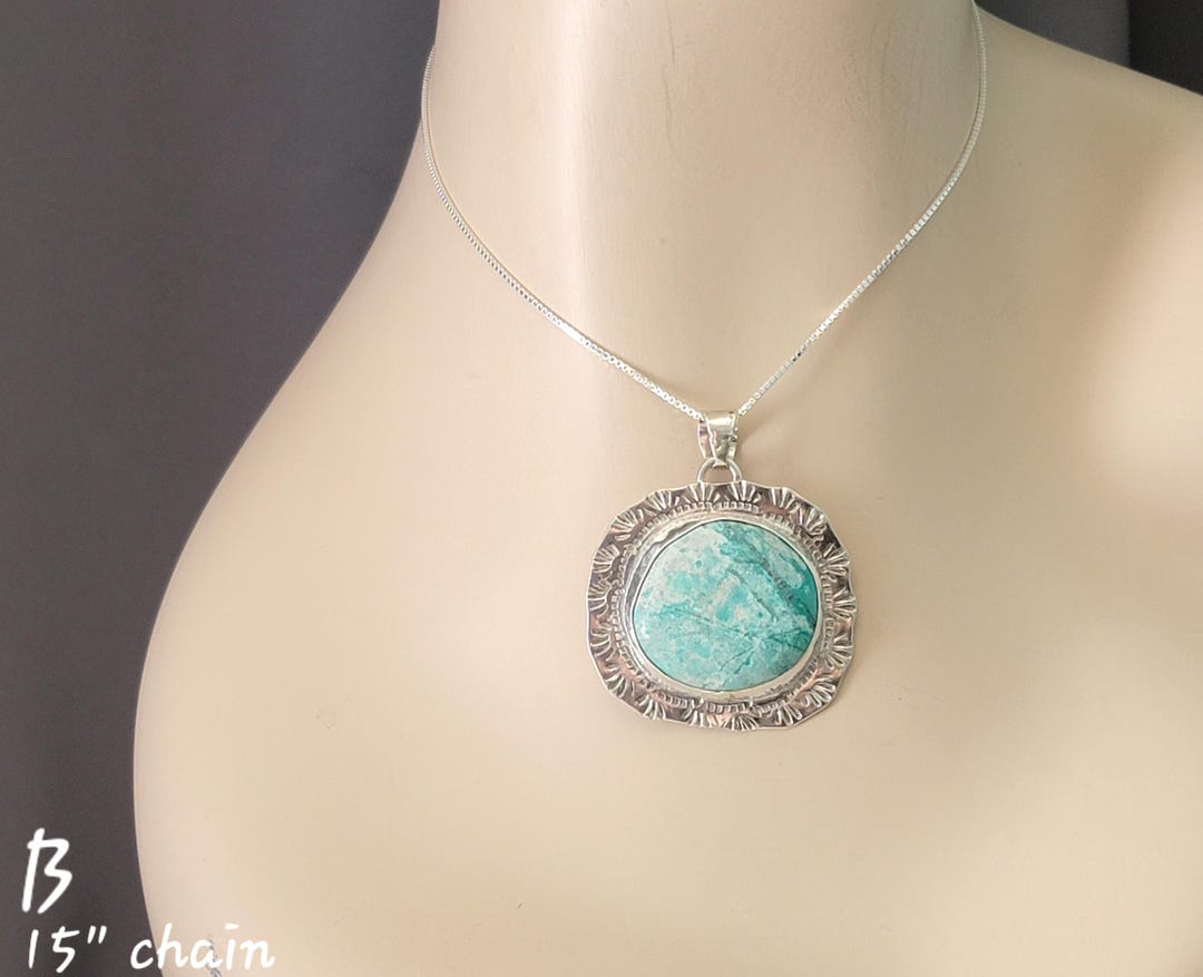 Chrysocolla Necklace, Lucin Variscite Pendant, Handmade 925 Sterling ...