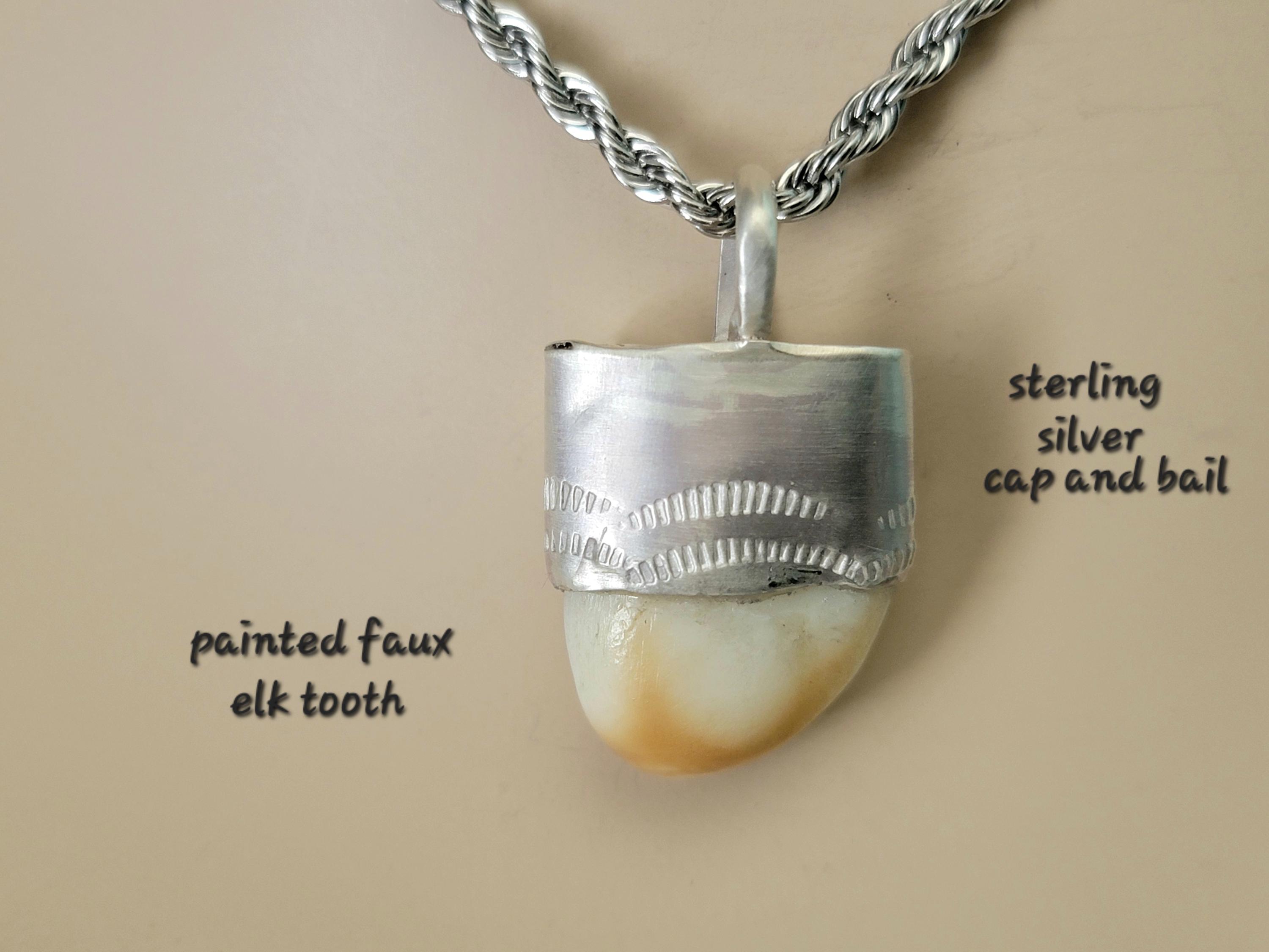 Elk Tooth Pendant, Faux Elk Ivory, Handmade Resin & 925 Sterling Cap ...