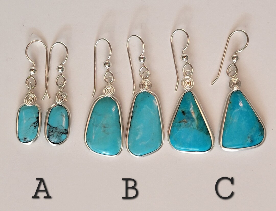Turquoise Earrings, Sterling Silver Handmade Western Natural Turquoise ...