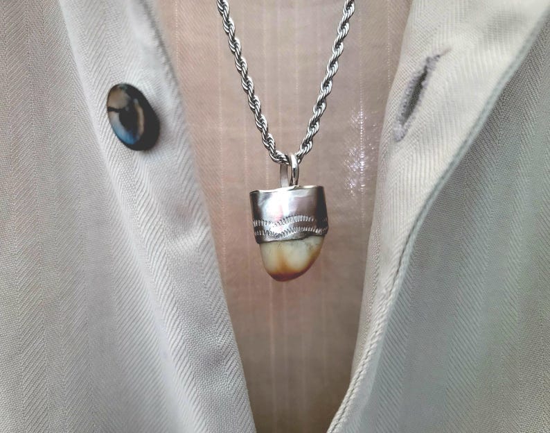 Elk Tooth Pendant, Faux Elk Ivory, Handmade Resin & 925 Sterling Cap ...