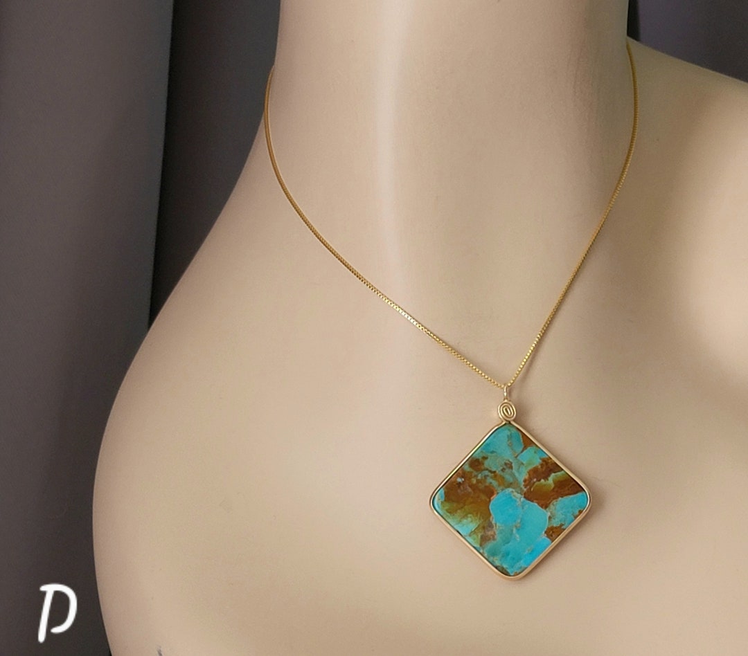 Natural Turquoise, Gold Artist Detailed Natural Turquoise Necklace ...