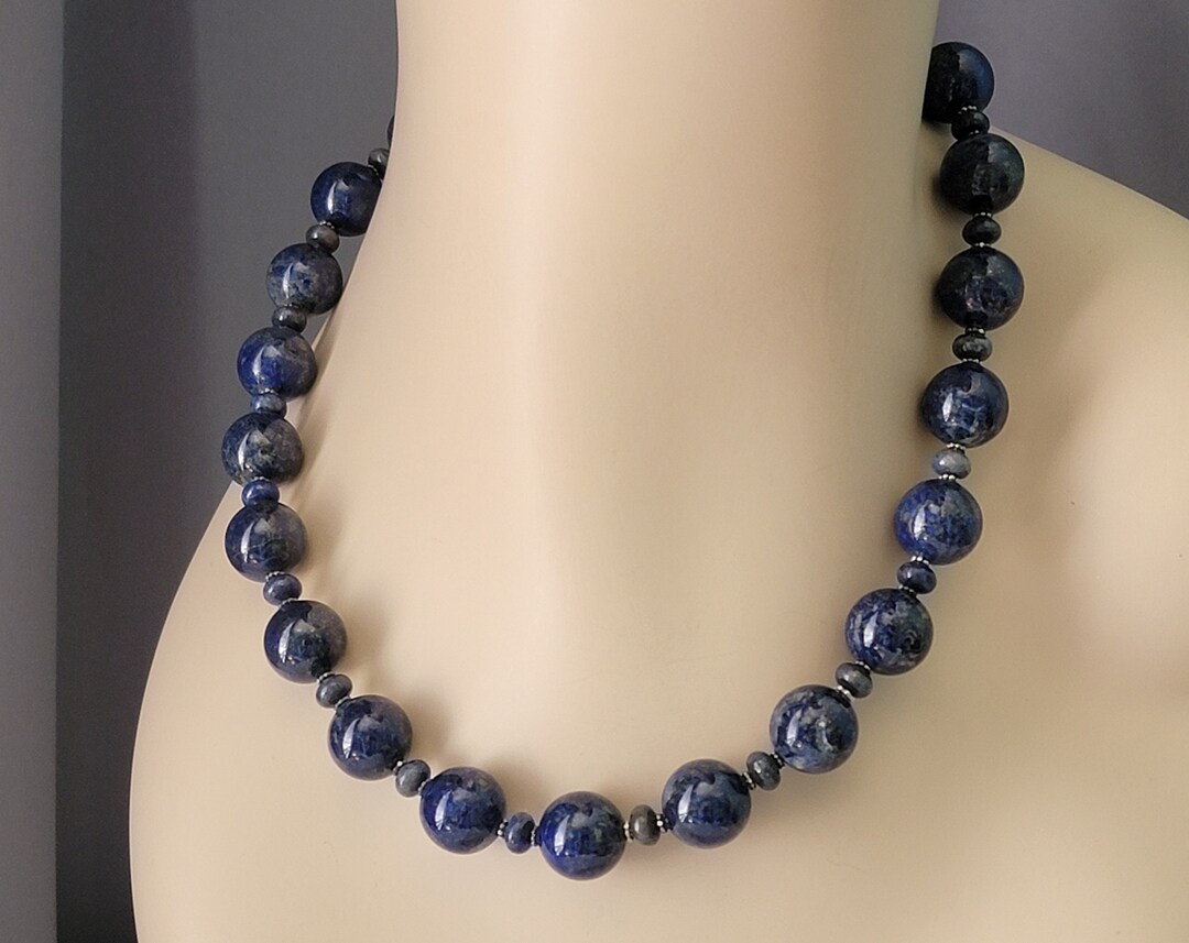Lapis Bead Necklace, Sterling Silver, Handmade Natural Lapis Necklace ...
