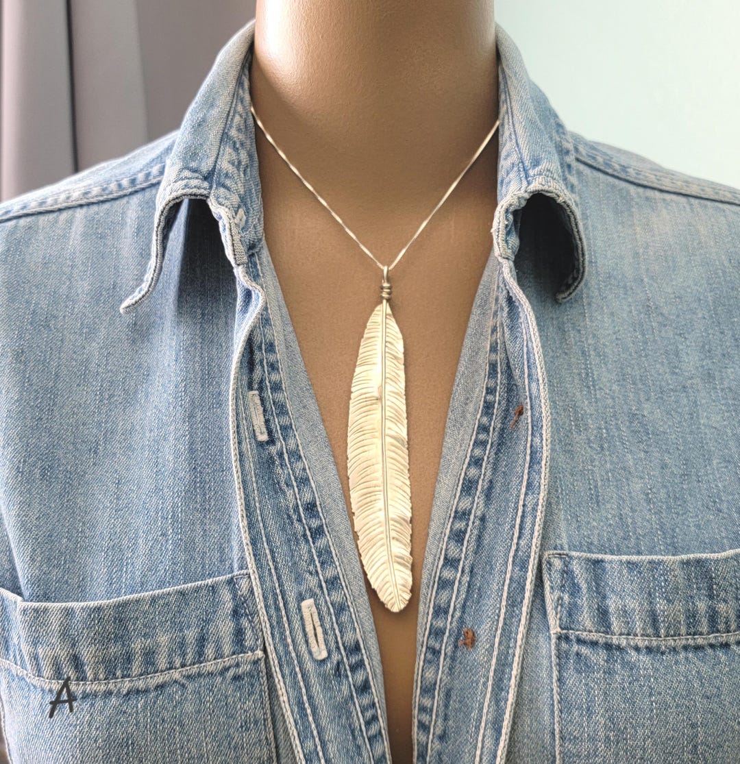 Feather Necklace, Handmade 925 Sterling Silver Western Artist Feather ...