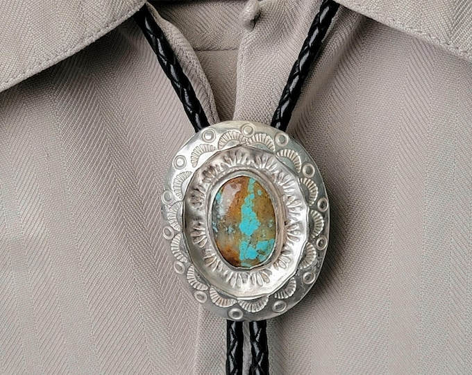 Handmade Bolo Tie, Artist Sterling Silver Natural Turquoise Stone Bolo ...