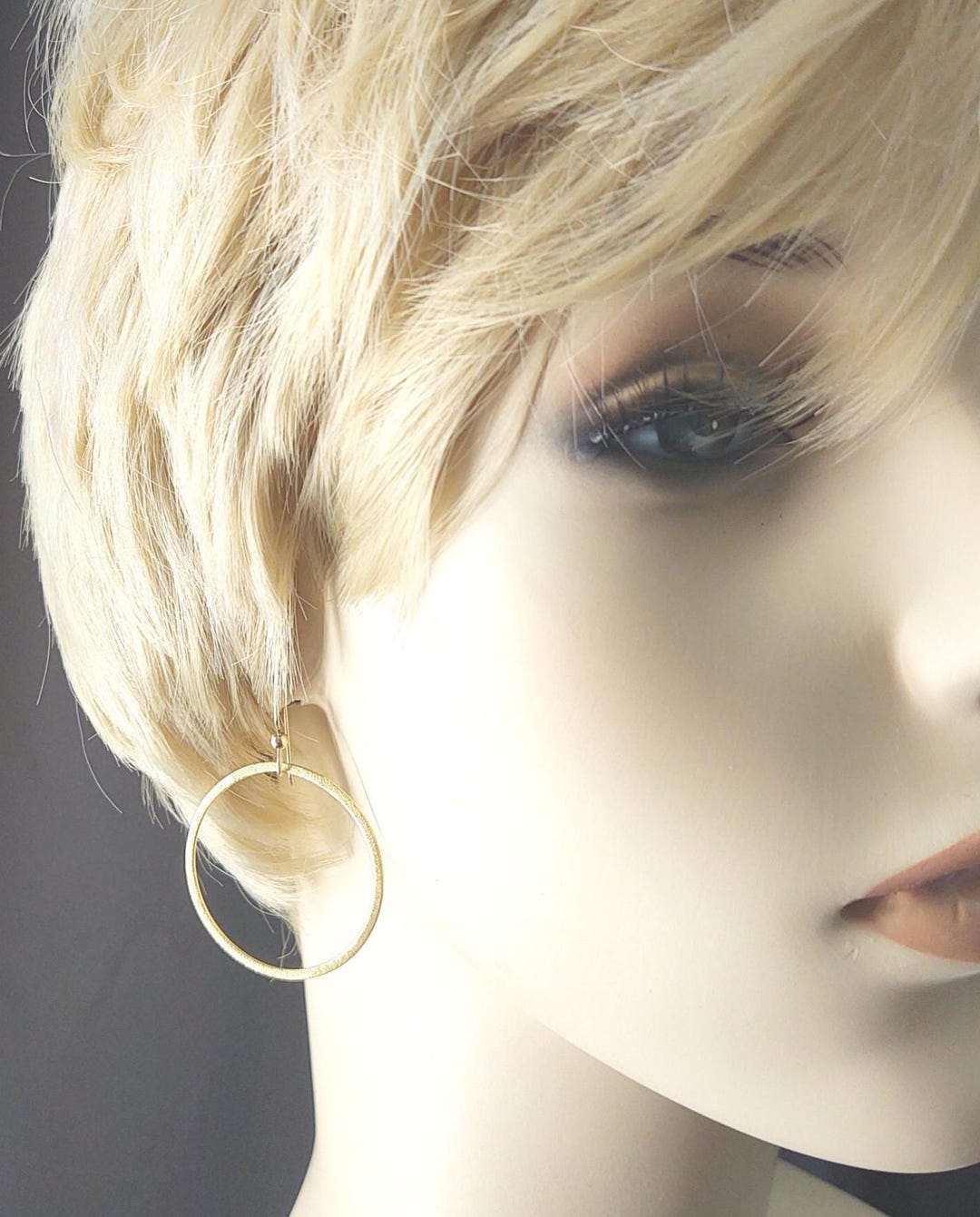 Gold Hoop Earrings, Textured Gold Finish, Classic Big Hoop Dangles ...