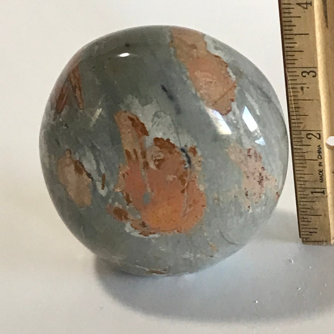 Stone Paperweight, Freeform Desk or Mantle Sculpture, Polychrome Jasper ...