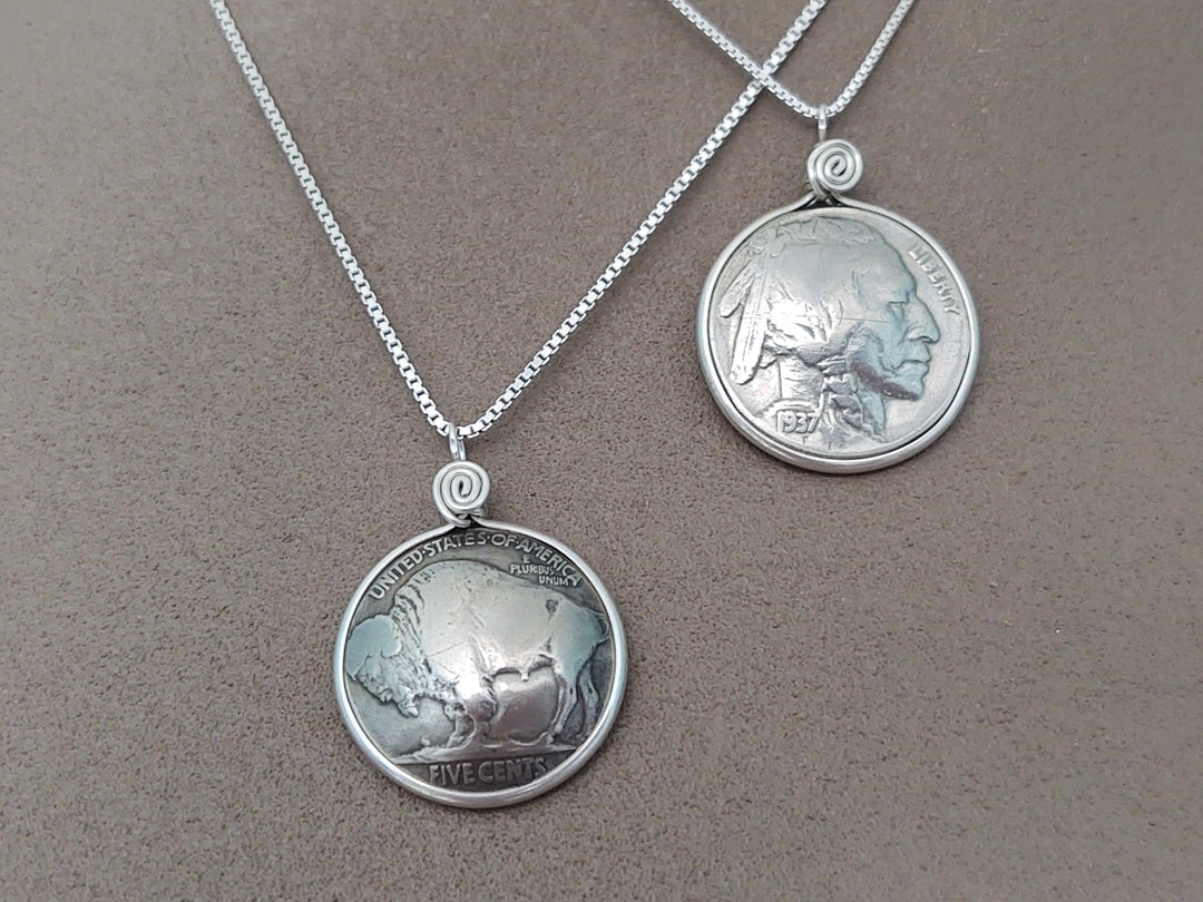 Buffalo Head Nickel Necklace, Sterling Silver Artist Detail, Old ...
