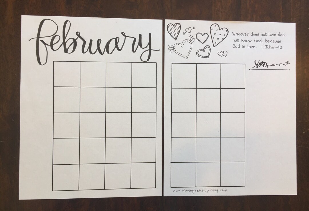 Bullet Journal Printable Template Instant Download - February Calendar ...