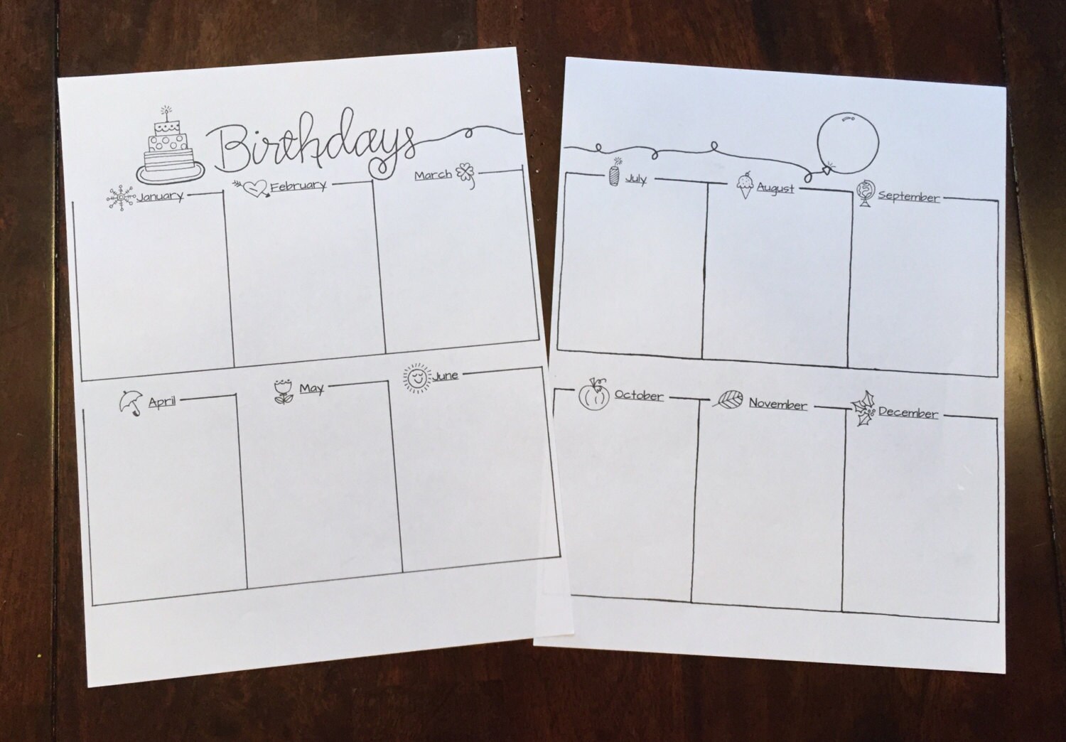 Bullet Journal Printable Template Instant Download - Birthday Calendar ...