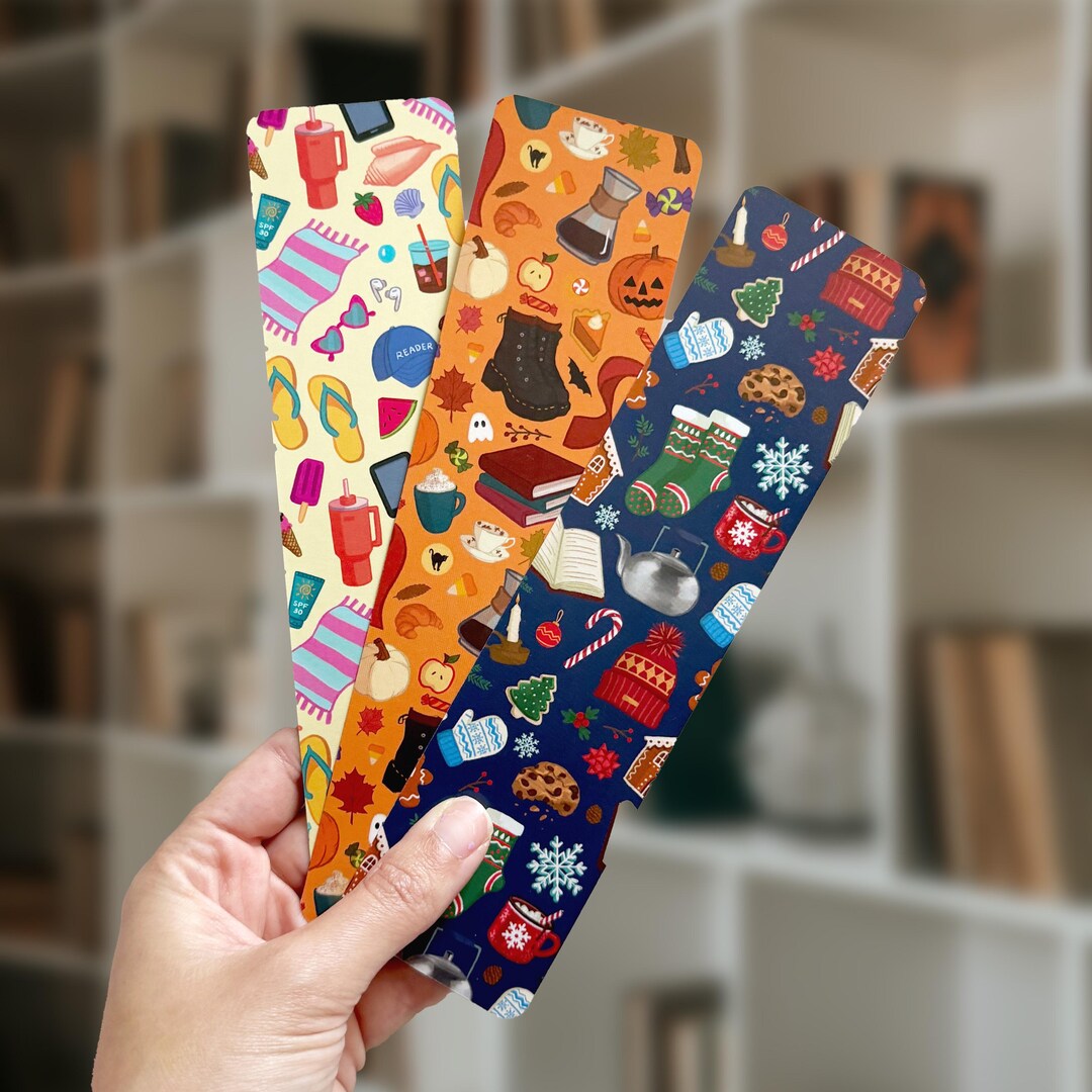 Seasonal Bookmarks Set, Hand Drawn Fall, Winter & Summer Bookmarks ...
