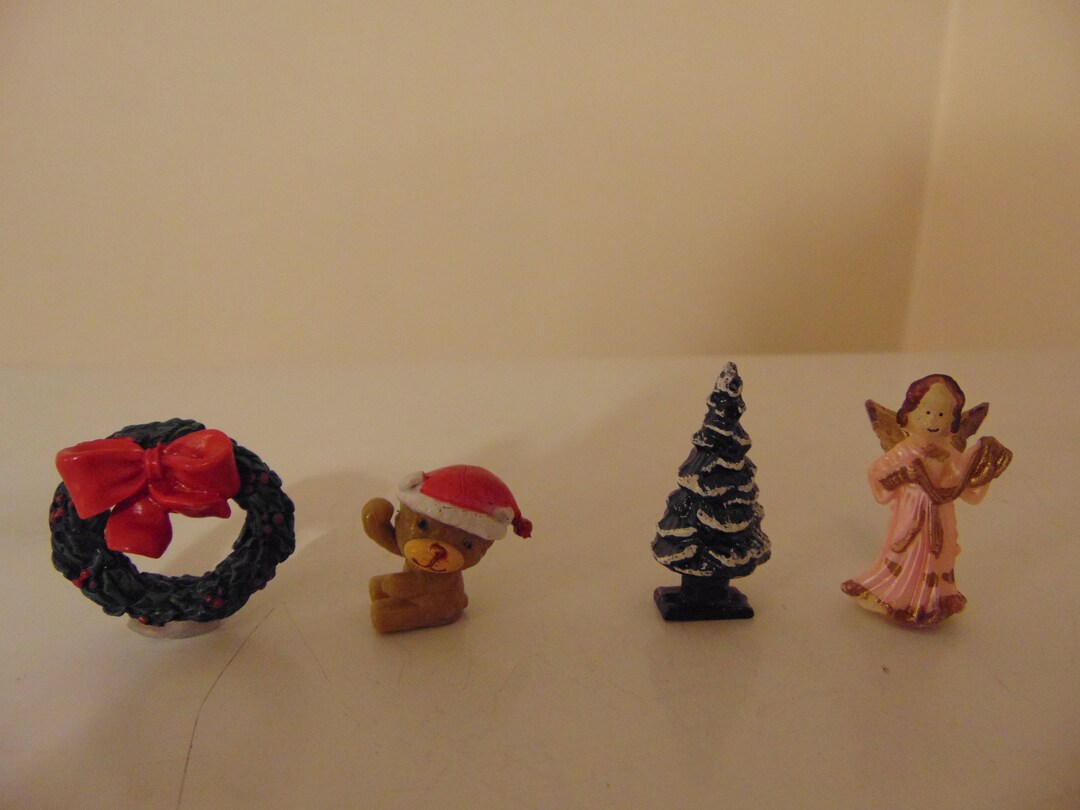 Vintage Christmas Miniatures, 4 Piece Set, Xmas Wreath, Xmas Teddy Bear ...