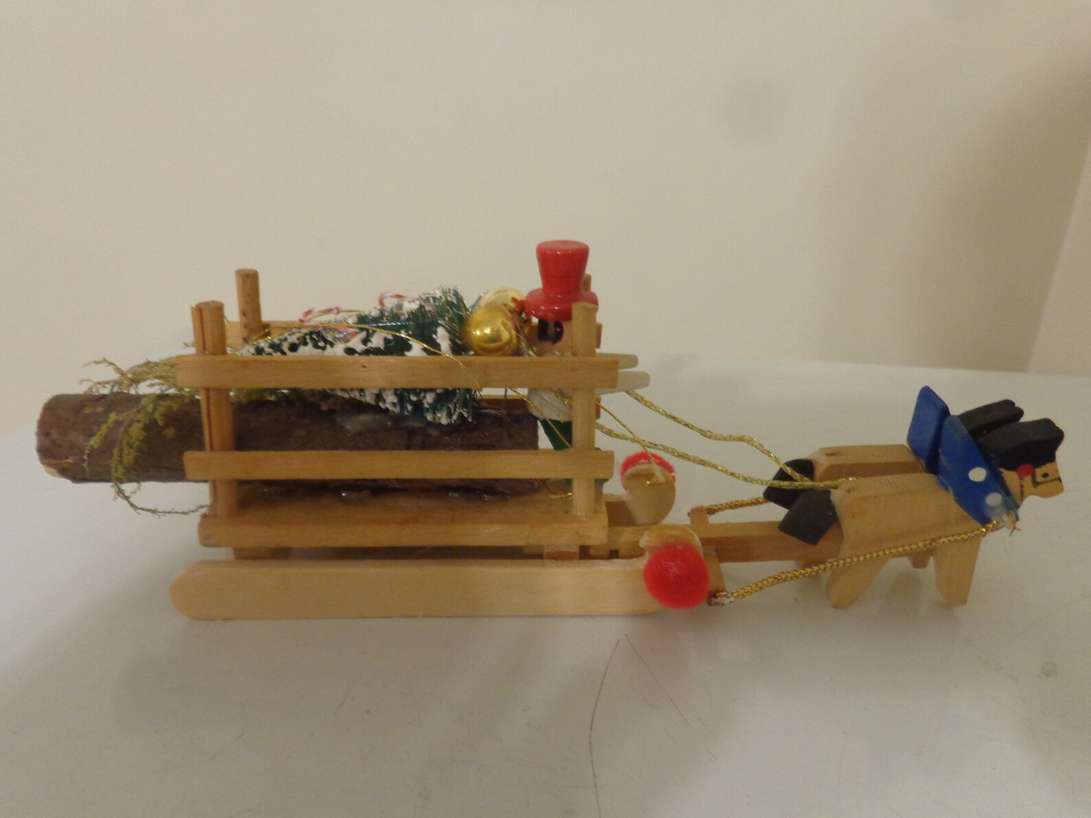 Vintage Christmas Wooden Horse & Buggy With Bottle Brush Tree - Etsy