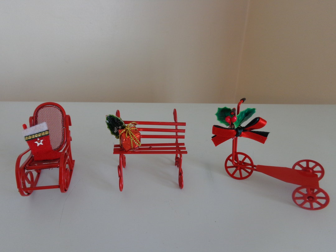Miniature Christmas/fairy Garden Wire Bench, Rocker & Tricycle -mini ...