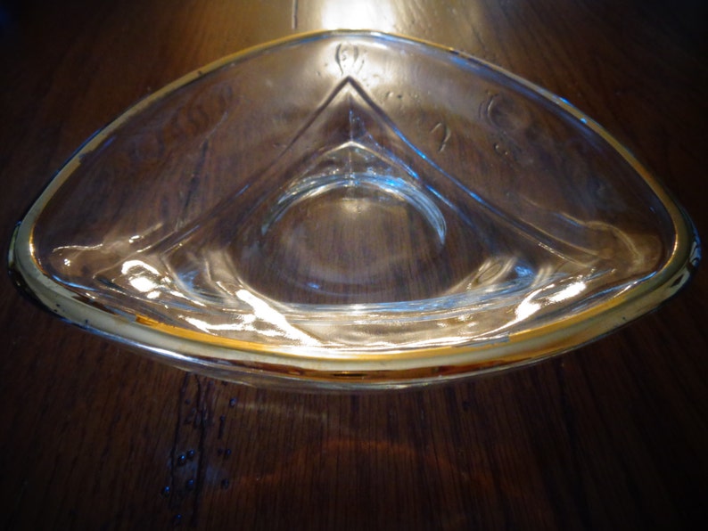 Vintage Triangle Shaped Gold Rimmed Glass Bowl Candy Dish - Etsy