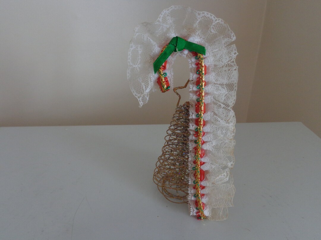 Vintage Candy Cane With Lace Christmas Ornament, 1960's Candy Cane ...