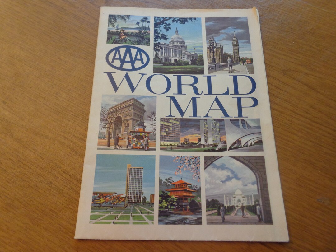 Vintage 1962 "aaa" Auto Club Original World Map, Fold Out, Extra Large ...