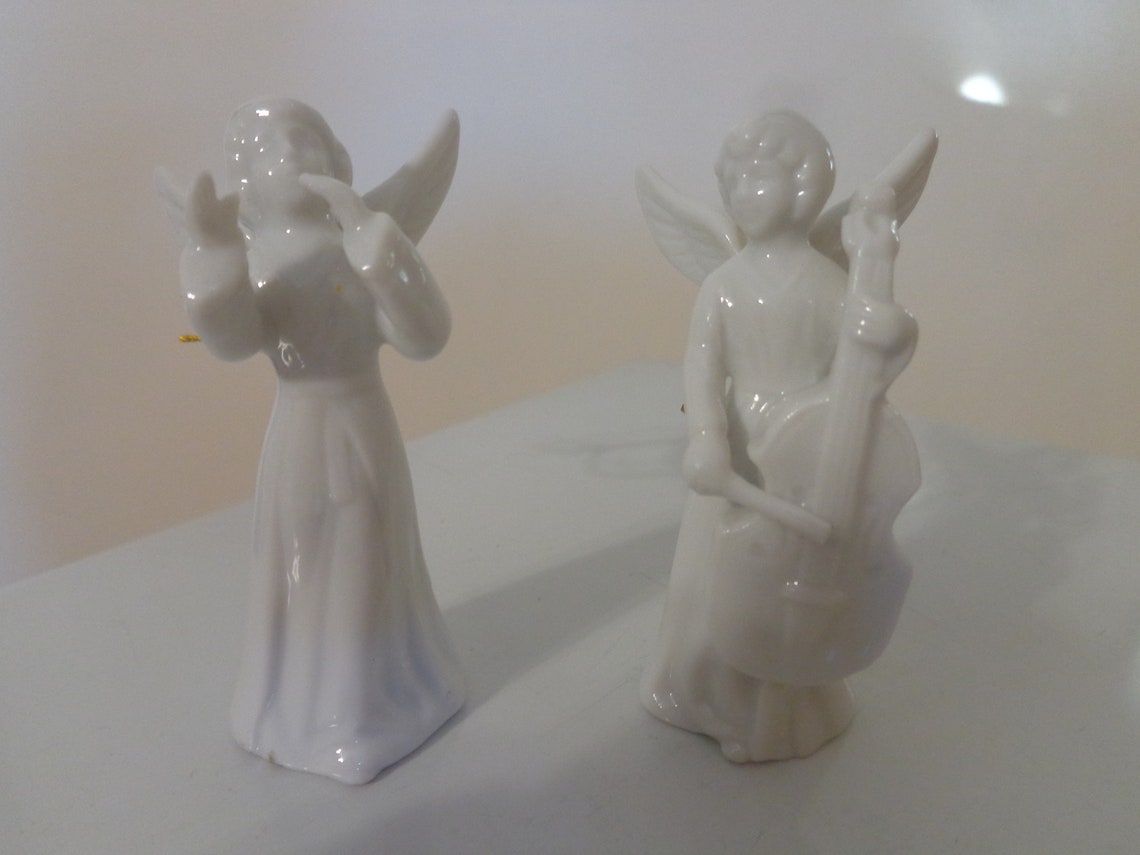 Vintage Porcelain Christmas Angel Ornaments 2 Piece Set - Etsy