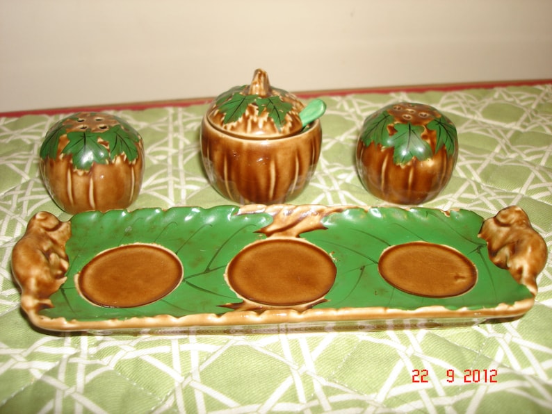 Vintage 1951 6 Piece Shafford Ware Ceramic Pottery Salt & Pepper and ...