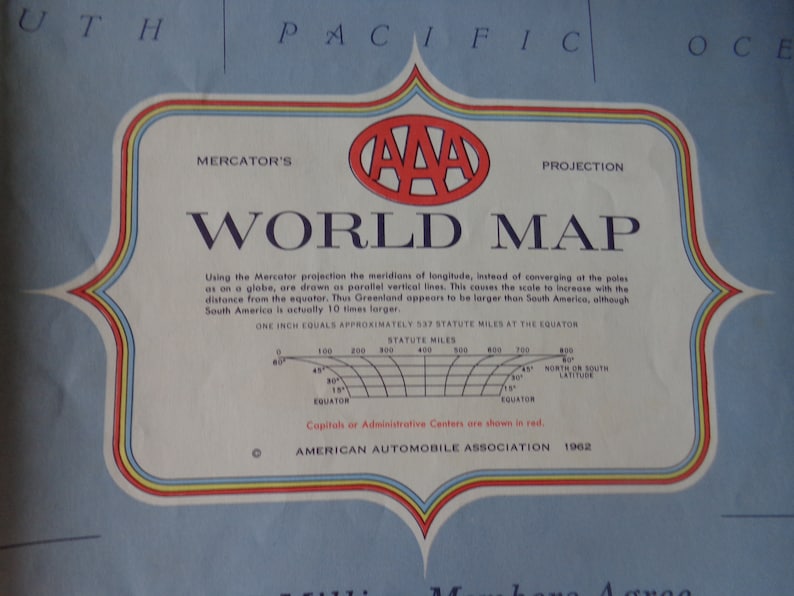Vintage 1962 aaa Auto Club Original World Map - Etsy
