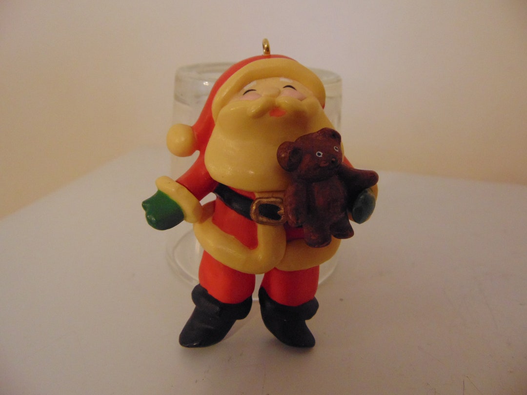 Vintage Russ Berrie Santa Claus Holding A Teddy Bear Christmas Ornament ...
