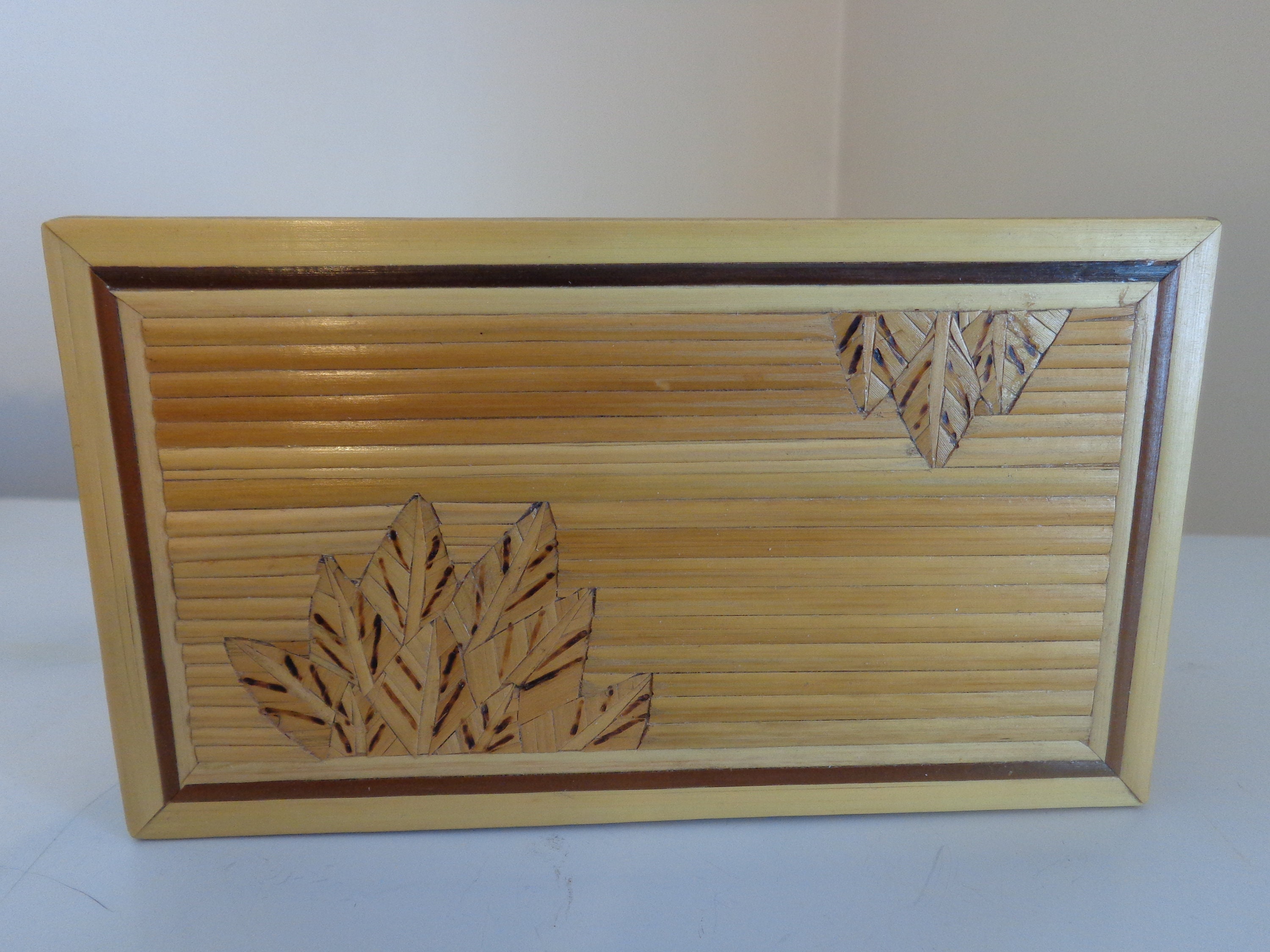 Vintage Bamboo Wood Box With Inlaid Leaf Designs & Brown - Etsy