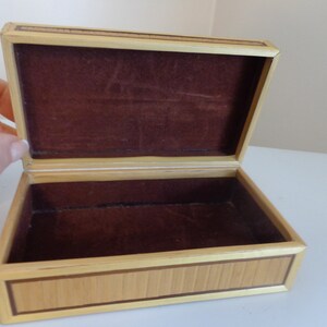 Vintage Bamboo Wood Box With Inlaid Leaf Designs & Brown Velvet ...