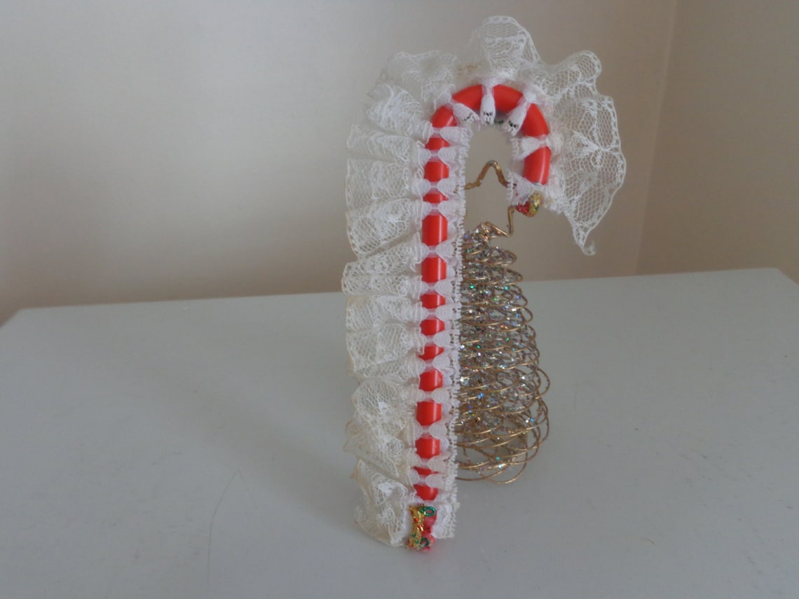 Vintage Candy Cane With Lace Christmas Ornament 1960's | Etsy