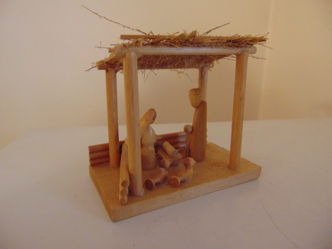 Vintage Christmas Wooden Nativity With Mary Joseph & Baby - Etsy