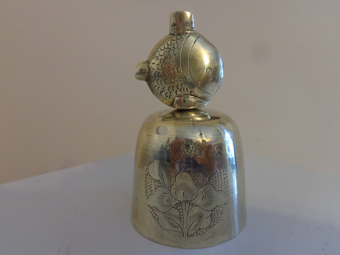 Vintage Brass Fish Bell With Engraved Floral Designs & Clapper, 1960's ...
