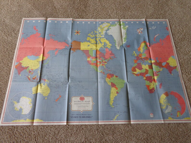Vintage 1962 aaa Auto Club Original World Map - Etsy