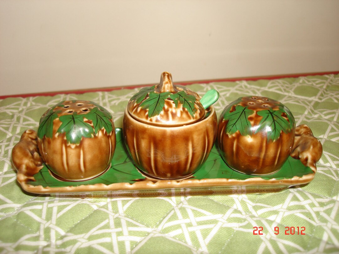 Vintage 1951 6 Piece Shafford Ware Ceramic Pottery Salt & Pepper and ...