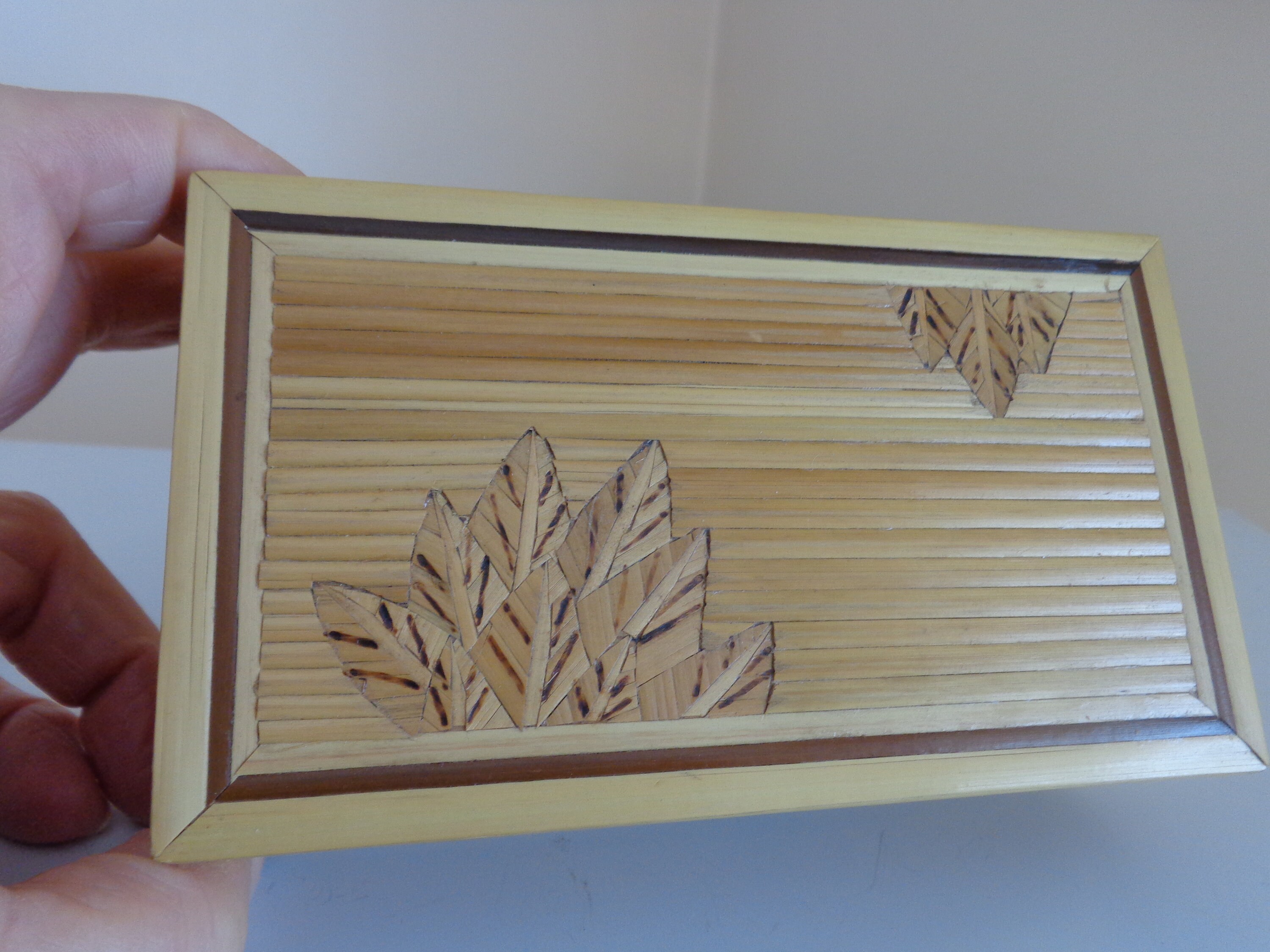 Vintage Bamboo Wood Box With Inlaid Leaf Designs & Brown - Etsy