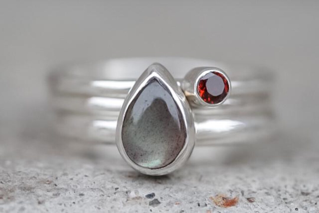 Natural Gemstone Stacking Rings (set of 3), Flashy Labradorite ...