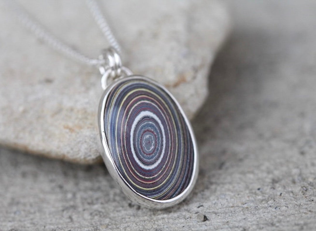 Oval Fordite Pendant Necklace, Rainbow Fordite Charm, Vintage Detroit ...
