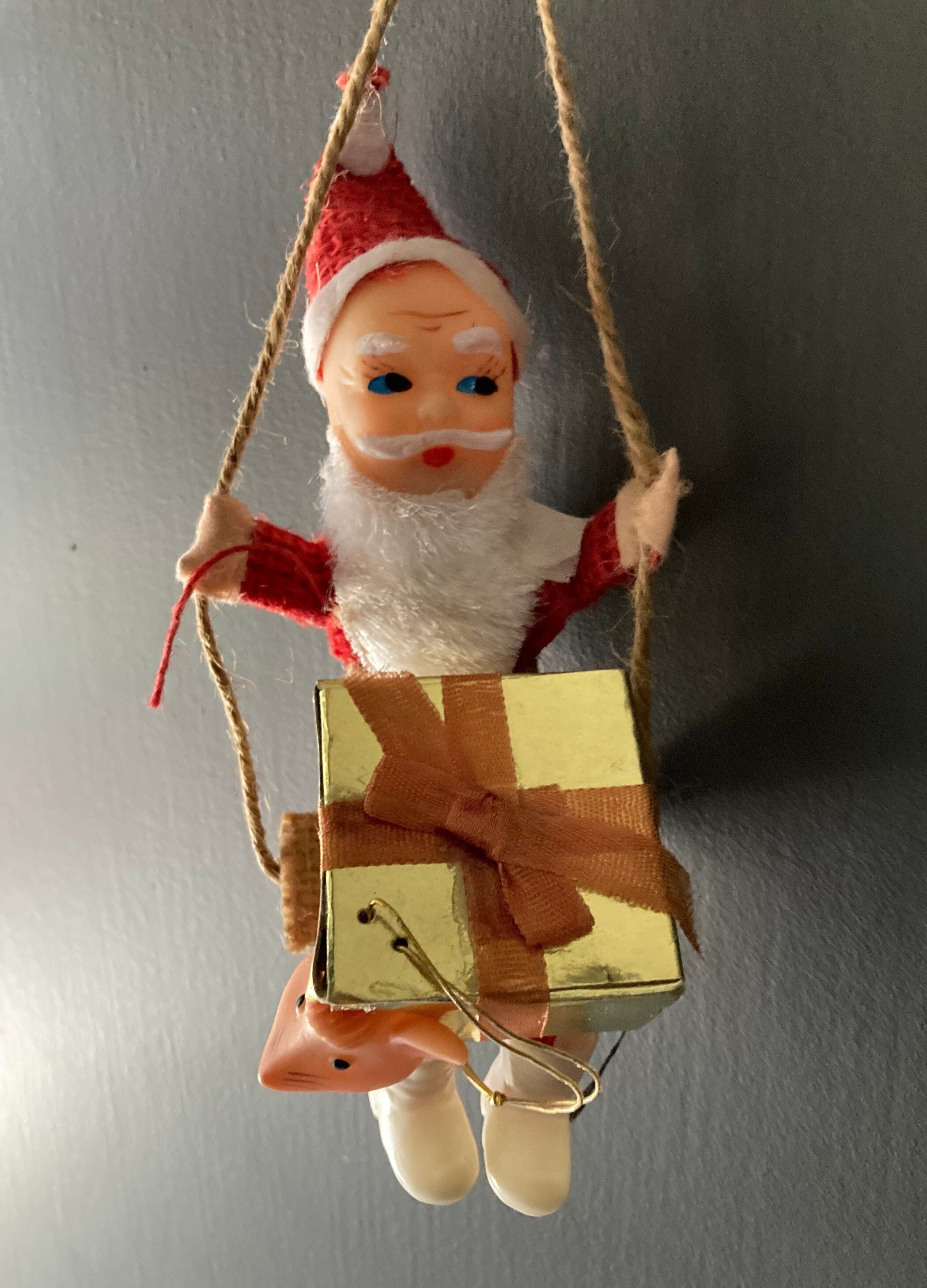 Vintage Pixie Santa on a swing vintage pixie elf Vintage Christmas ...