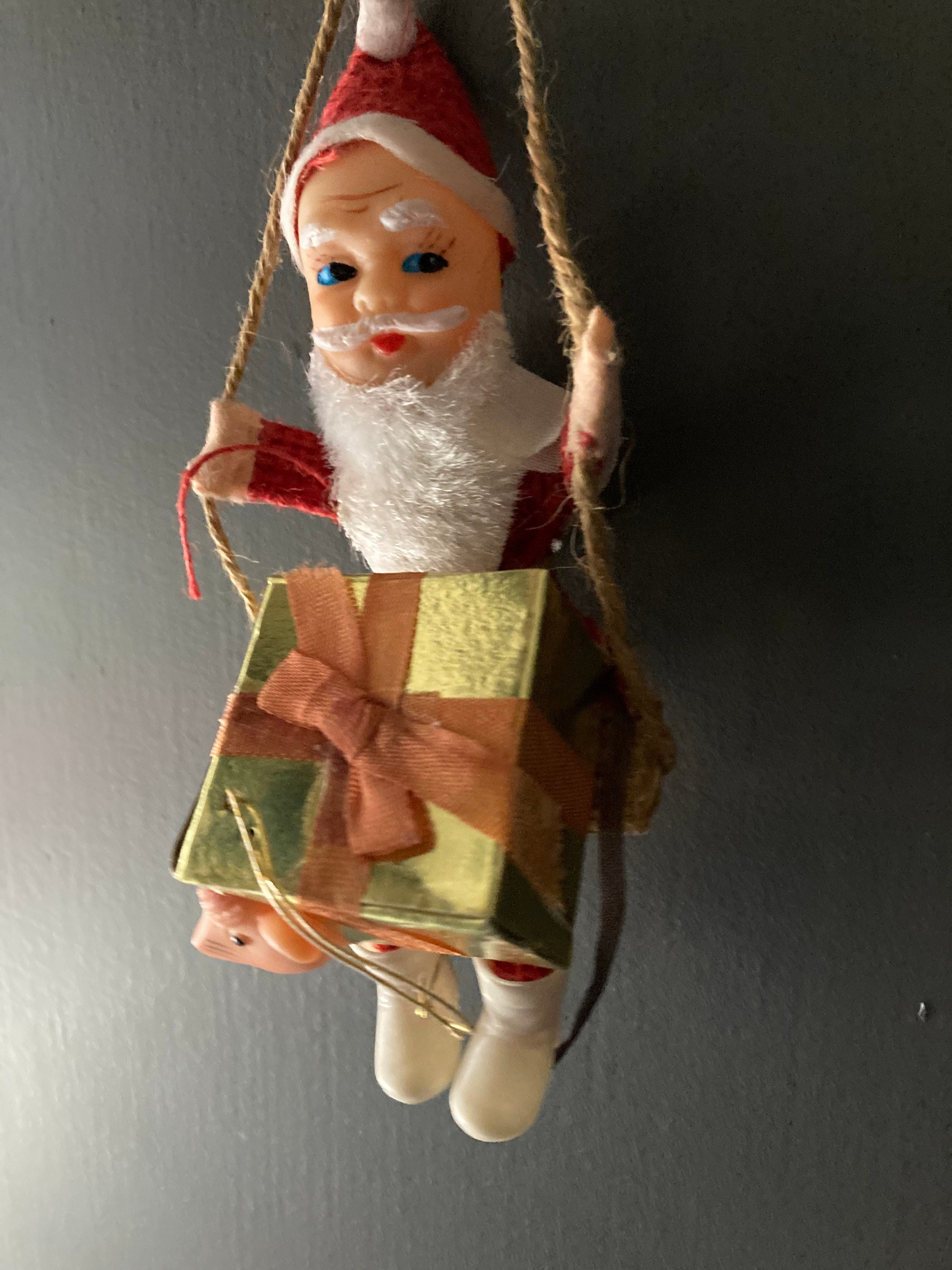 Vintage Pixie Santa on a swing vintage pixie elf Vintage Christmas ...