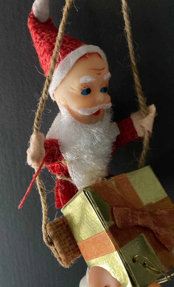 Vintage Pixie Santa on a swing vintage pixie elf Vintage Christmas ...