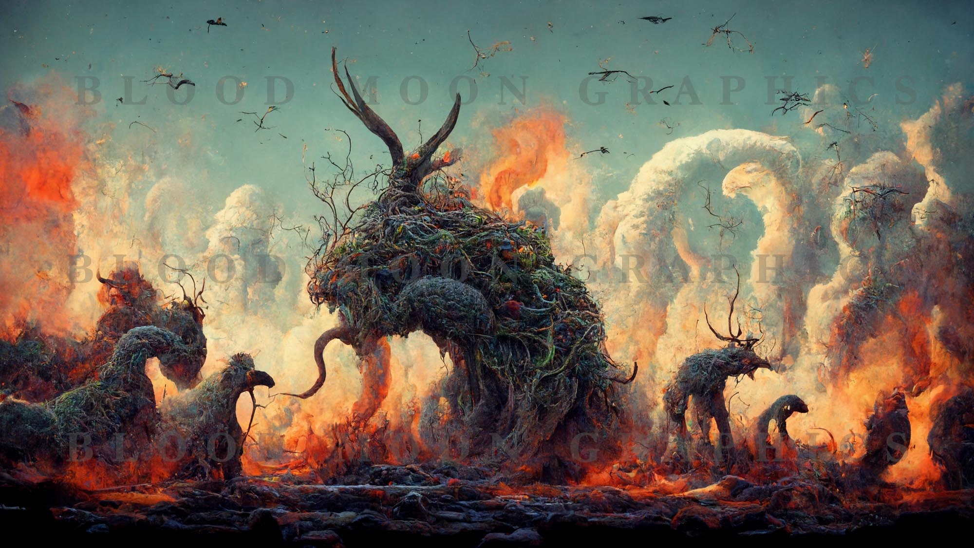 AI Art Creatures Monsters Trees Landscape Fire Artificial Intelligence ...