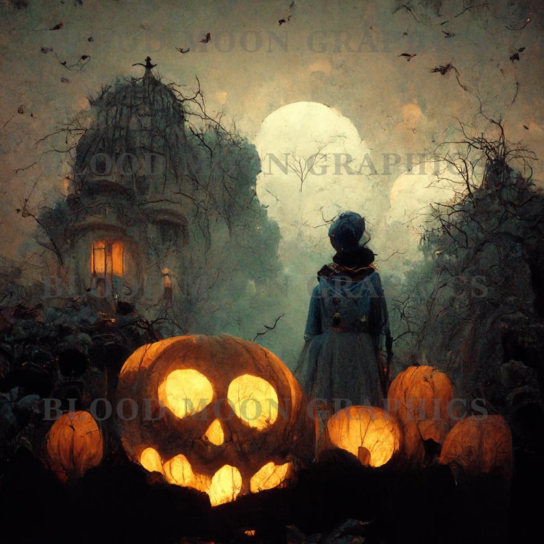 AI Art Halloween Jack O Lanterns Pumpkins Haunted House Spooky Artificial Intelligence Science ...