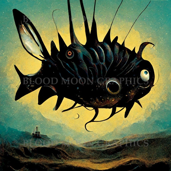 AI Art Anglerfish Surrealism Sea Monster Fish Dali Sea Sun - Etsy