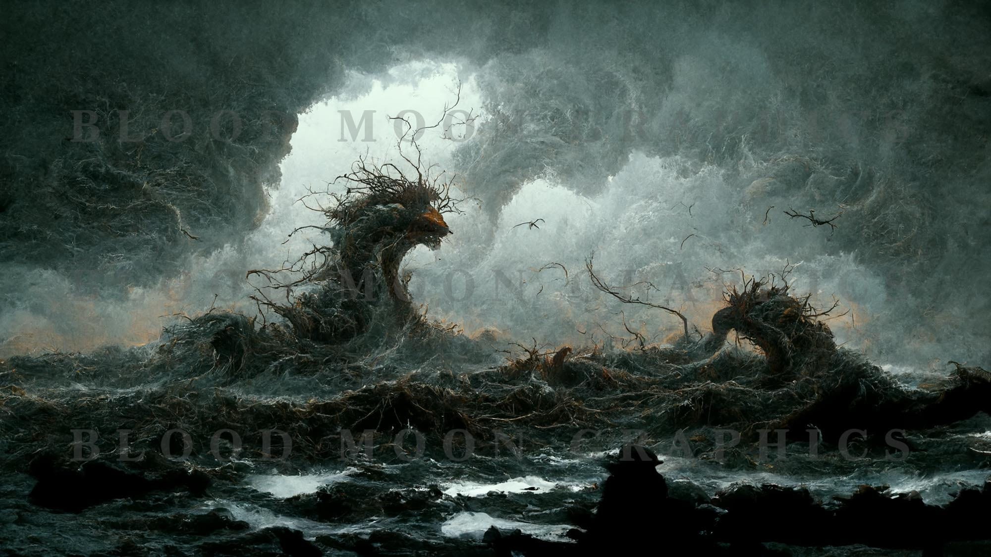 AI Art Monster Sea Serpent Landscape Storm Creature Haunting Artificial ...