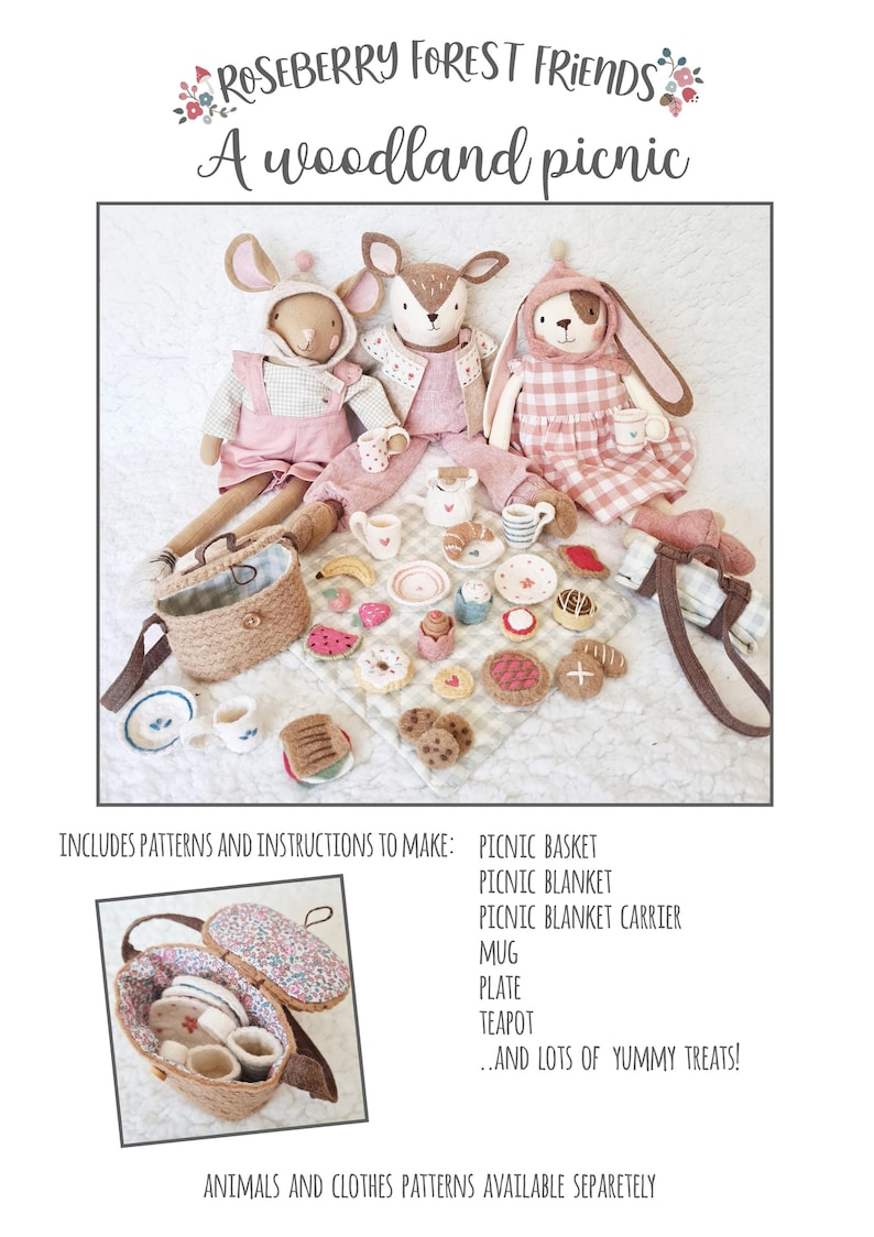 Woodland Picnic Sewing Pattern - Roseberry Forest Friends - Felt Food ...