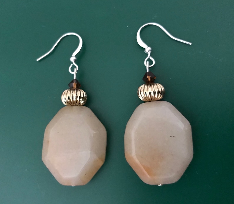 Elegant Gemstone Earrings. Light Beige Gemstone Bead With 4mm Brown ...